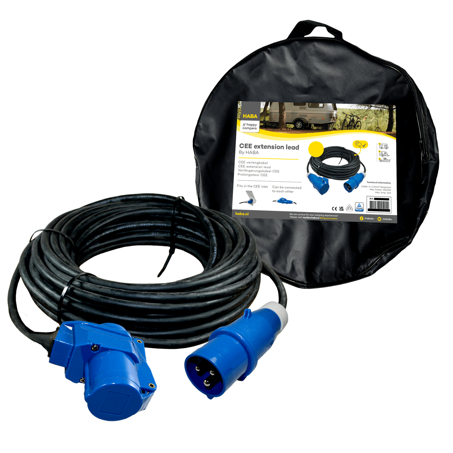 25m camping extension cable neoprene 3x2.5mm² - CEE plug and right angled coupler