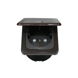 C-Line Schuko socket with Opal frame with hinged lid brown