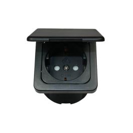Opal Schuko socket with frame with hinged lid black